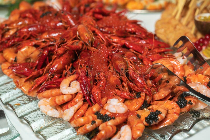 Boiled Crayfish Lie on a Platter in a Restaurant Stock Photo - Image of ...