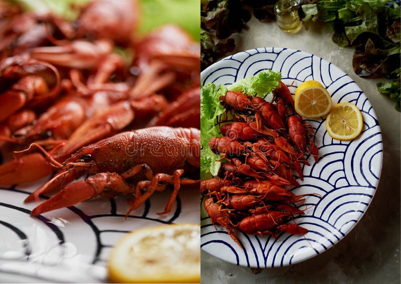 Boiled Crayfish Lie on a Platter. Seafood. Nutritious and Healthy ...