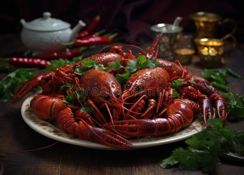Boiled crayfish in a plate stock image. Image of shell - 292262239