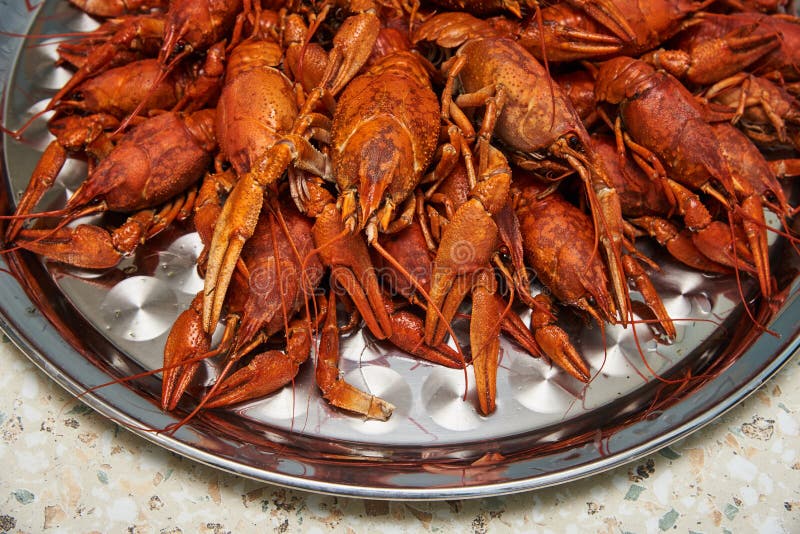 Boiled crayfish on a plate stock photo. Image of cook - 140380580