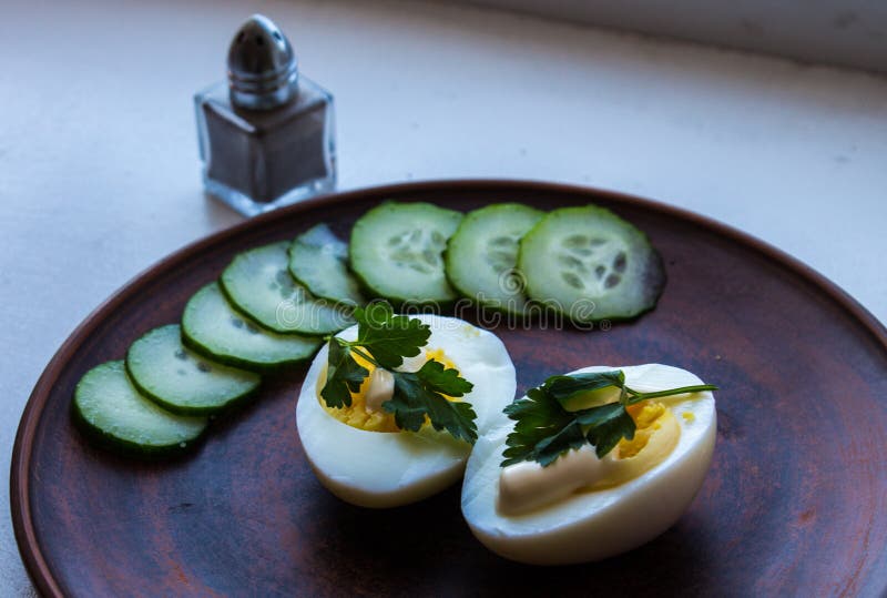Boiled Egg with Sauce and Cucumber Stock Photo - Image of asia, meal ...