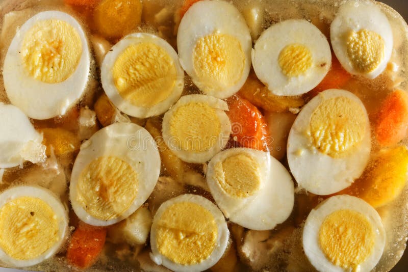 Boiled Eggs and Chicken in Aspic Stock Image - Image of eggs, gelee ...