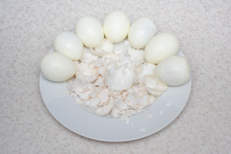 Boiled Eggs without Shell on the White Plate Top View Stock Photo ...