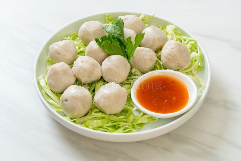 Boiled Fish Balls with Spicy Sauce Stock Image - Image of delicious ...