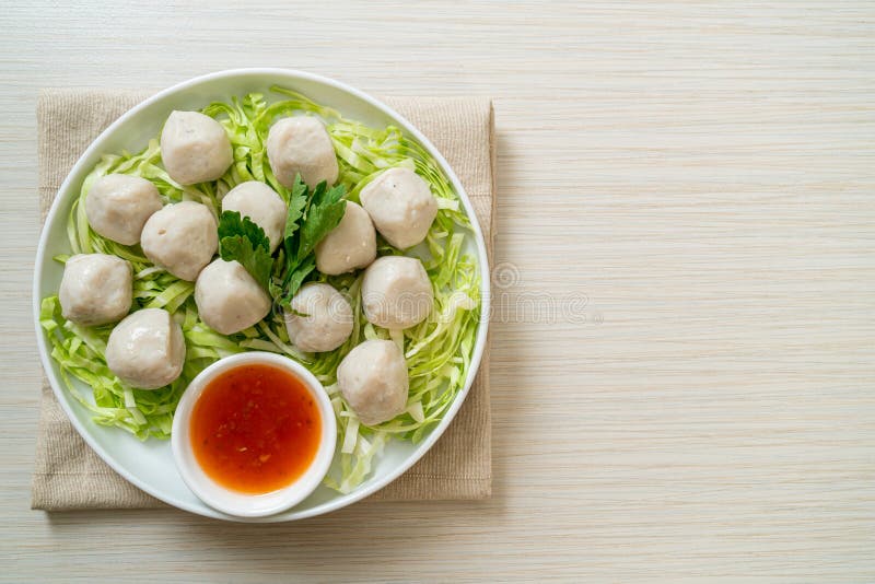 Boiled Fish Balls with Spicy Sauce Stock Image - Image of cooked ...