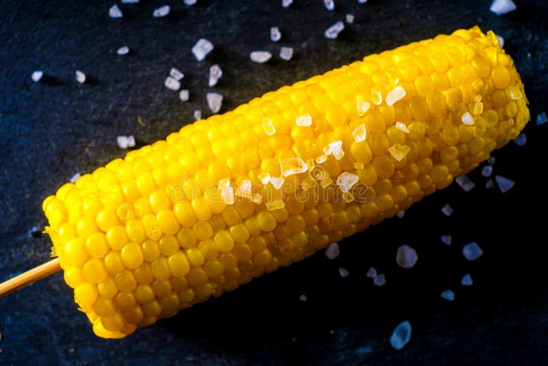 Boiled Fresh Corn with Salt on the Table. Stock Photo - Image of corn ...