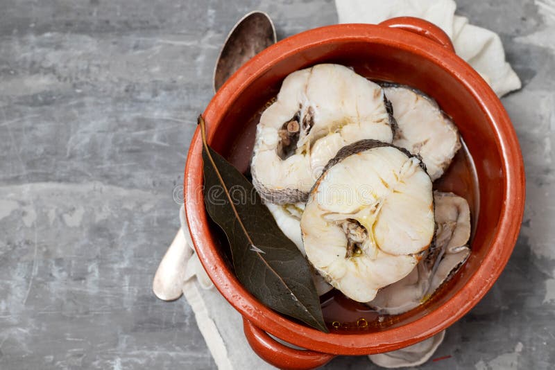 Boiled Fresh Fish in Brown Ceramic Pot Stock Image - Image of piece ...