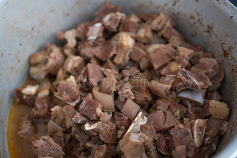 Boiled Goat Meat in a Pot Ready To Eat Stock Image - Image of ...