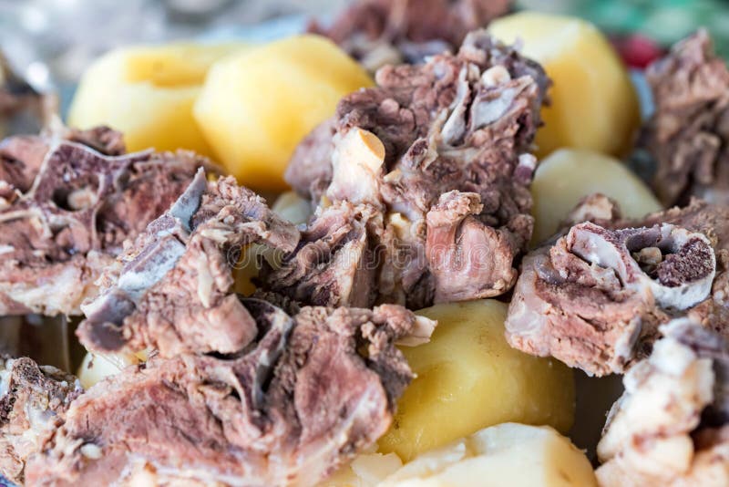 Boiled Lamb Meat and Whole Potatoes Close Up Stock Photo - Image of ...