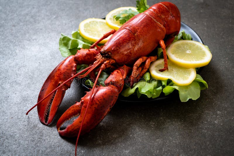 Boiled Lobster with Vegetable and Lemon Stock Photo - Image of boiled ...