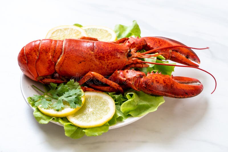 Boiled Lobster with Vegetable and Lemon Stock Image - Image of shell ...