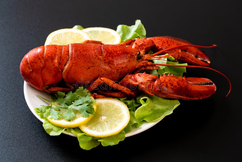 Boiled Lobster with Vegetable and Lemon Stock Image - Image of ...