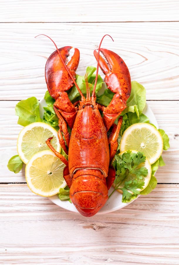 Boiled Lobster with Vegetable and Lemon Stock Image - Image of salad ...