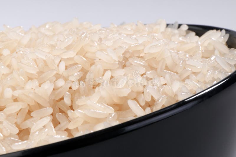 Boiled Long Grain Rice in a Black Bowl Stock Image - Image of oriental ...