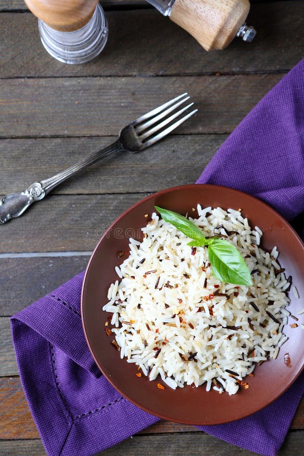 Boiled Long Grain Rice on a Ceramic Plate Stock Image - Image of lunch ...