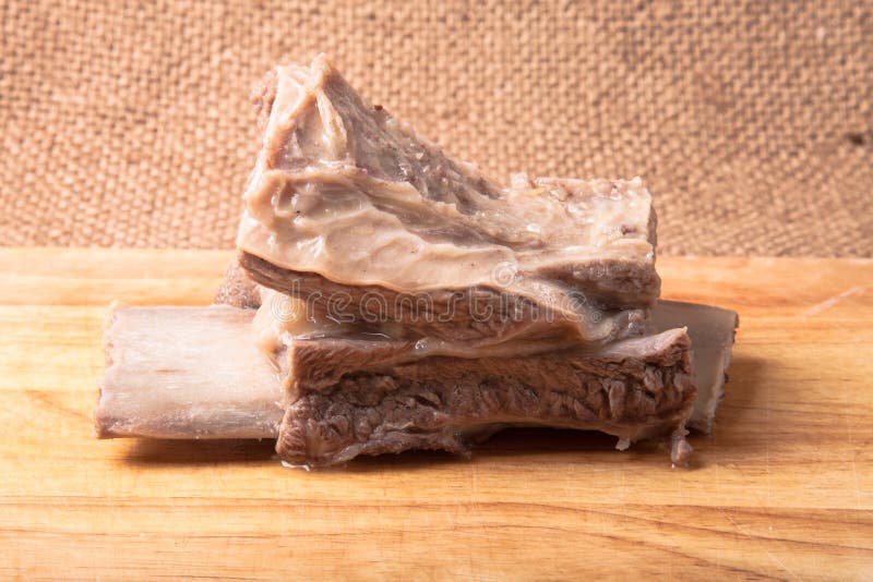 Boiled Meat with a Bone on a Wooden Board Stock Image - Image of ...