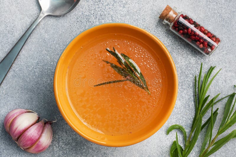 Boiled Meat Broth in a Plate with Spices Garlic and Rosemary Stock ...