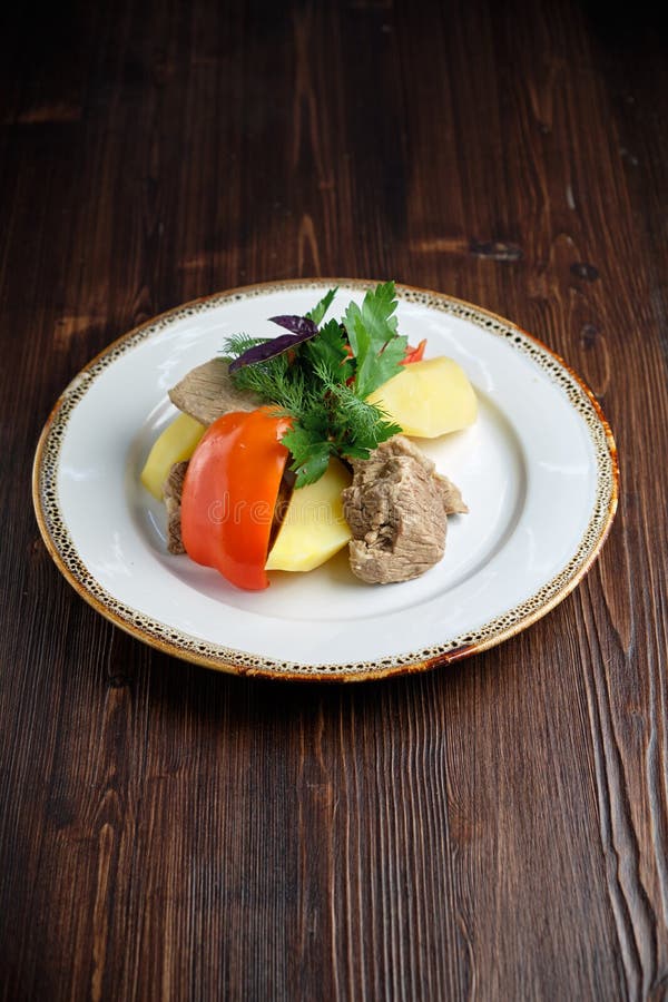 Boiled Meat with a Side Dish and Vegetables . Restaurant Menu Stock ...