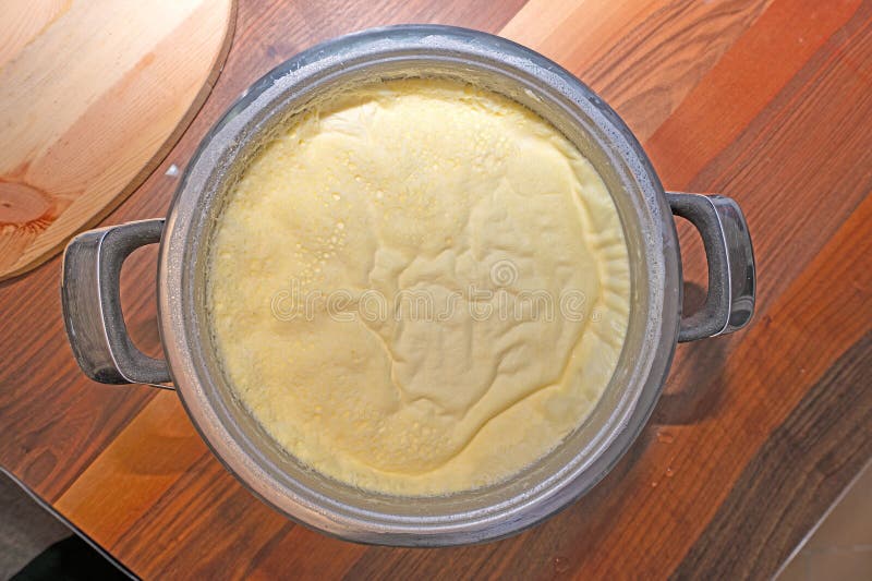 Boiled Milk in a Saucepan with a Layer of Cream on Top Stock Photo ...