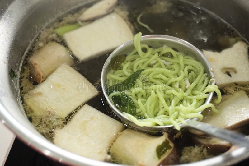 Boiled Noodles in Hot Pot with Mushroom Stock Image - Image of stewed ...