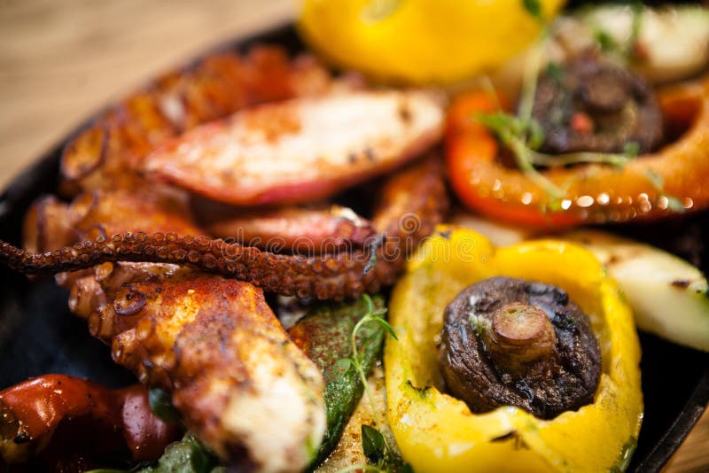 Boiled Octopus with Vegetables Stock Image - Image of octopus, overhead ...