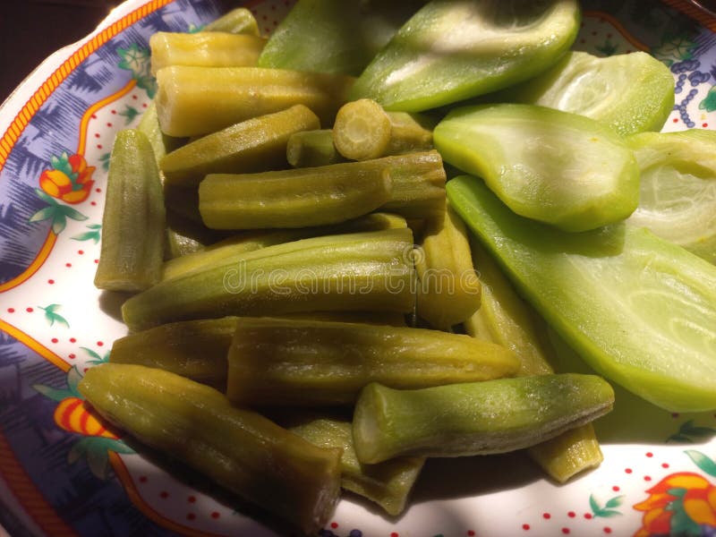 Boiled Okra and Chayote Served on a Plate Stock Photo - Image of ...