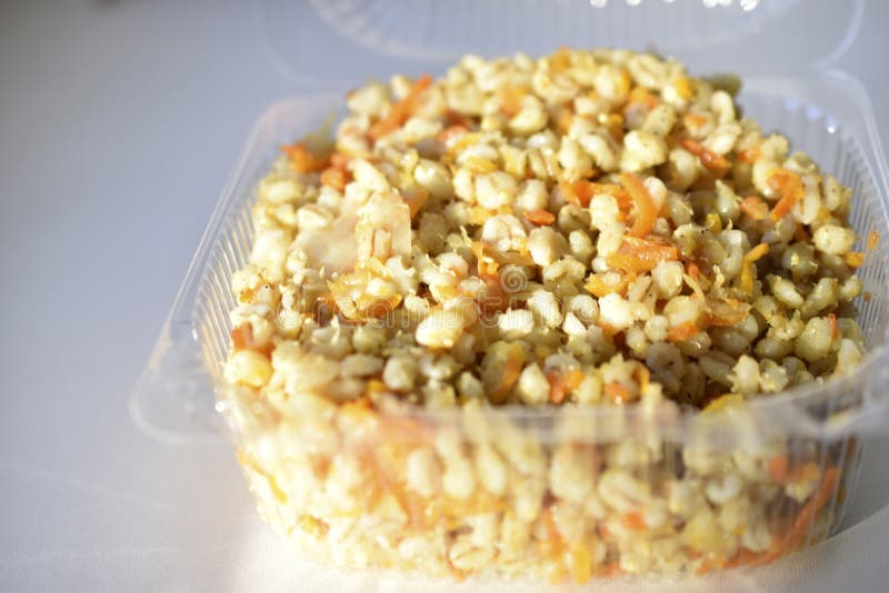 Boiled Pearl Barley with Spices on a Plate Stock Image - Image of ...