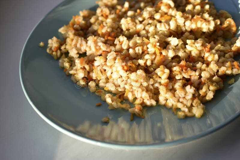 Boiled Pearl Barley with Spices on a Plate Stock Image - Image of meal ...