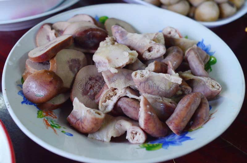 Boiled Pork and Entrails in White Dish Stock Photo - Image of liver ...