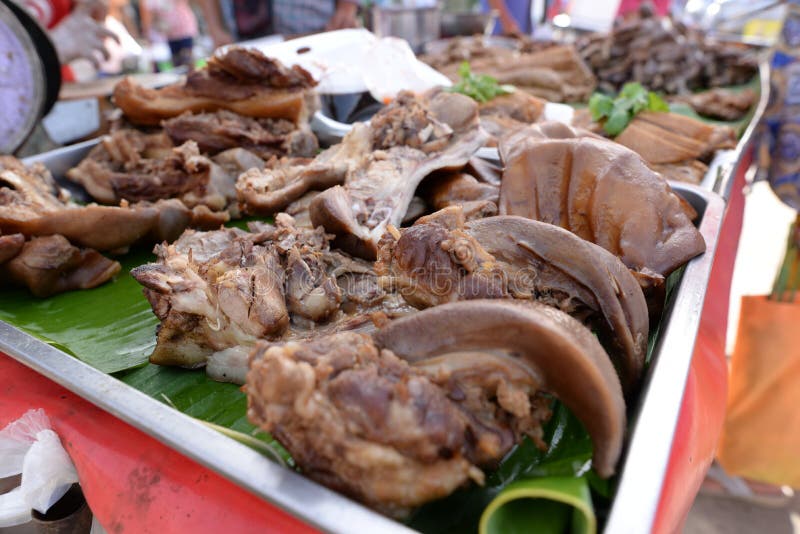 Boiled pork on the stall stock photo. Image of glossy - 186077326