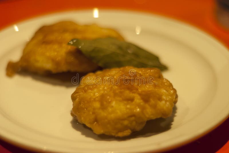 Boiled Potatoes in Batter Pickled with Bay Leaf on Plate Horizontal ...