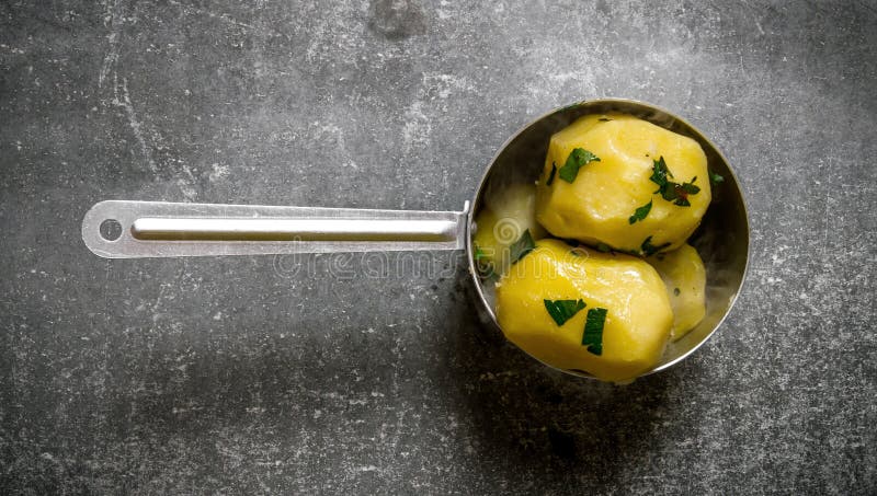 Boiled Potatoes in the Pot on the Stone Table . Stock Photo - Image of ...