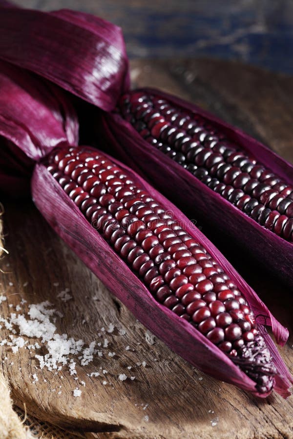 Boiled Purple Corn on Wooden Tray in Rustic Kitchen Stock Image - Image ...