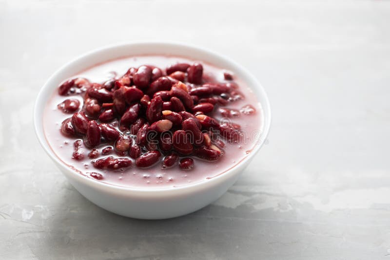 Boiled Red Beans in Small White Bowl Stock Photo - Image of closeup ...