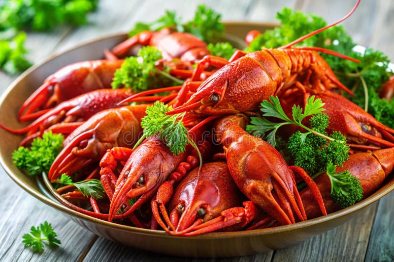 Boiled Red Crawfish with Herbs Stock Illustration - Illustration of ...