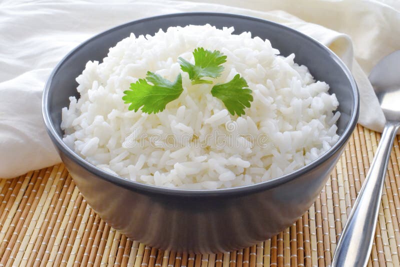 Boiled Rice in a Bowl. Cooked Long Grain Rice. Stock Image - Image of ...
