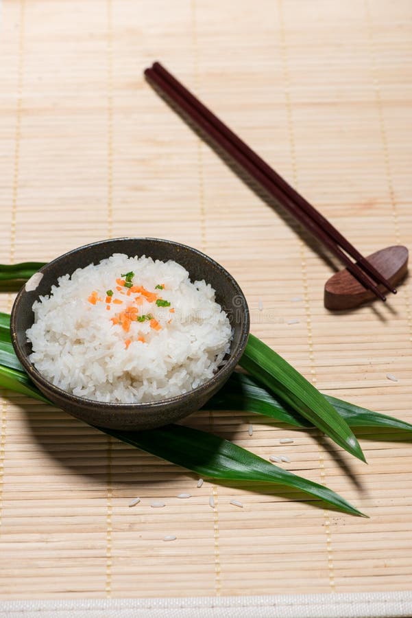 Boiled Rice in a Bowl on Wooden Table. Stock Image - Image of healthy ...