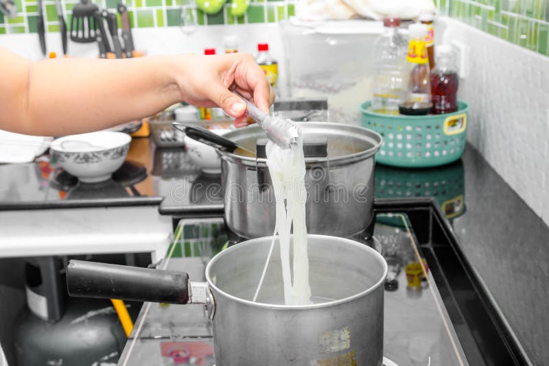 Boiled rice noodle stock image. Image of stew, preparing - 66499019