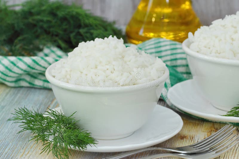 Boiled rice on plate stock photo. Image of garnish, chinese - 97389934