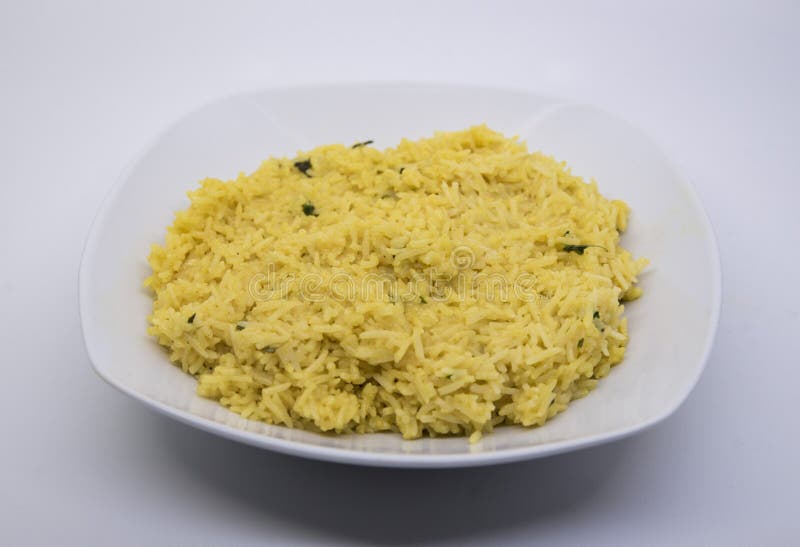Boiled rice on a plate stock image. Image of catering - 241412961