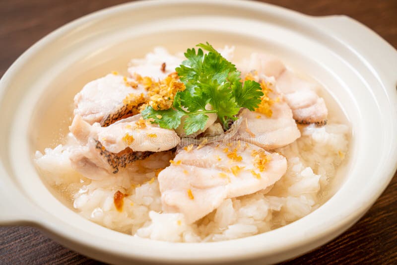 Boiled rice soup with fish stock image. Image of rice - 199648283