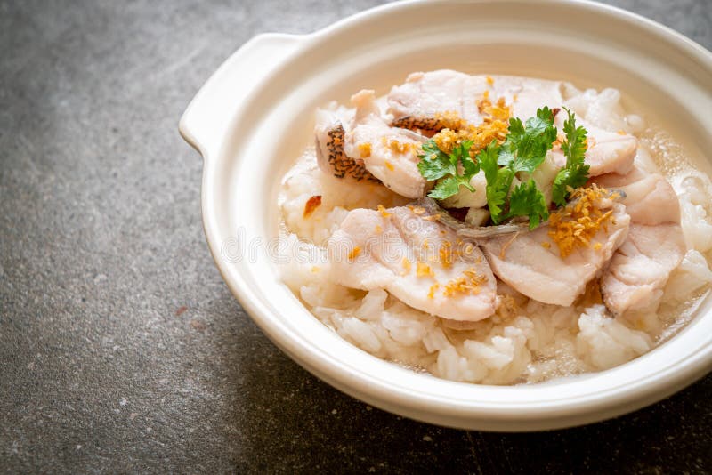 Boiled rice soup with fish stock photo. Image of homemade - 224388070
