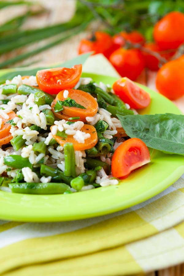 Boiled Rice with Vegetables and Herbs Stock Image - Image of diet ...