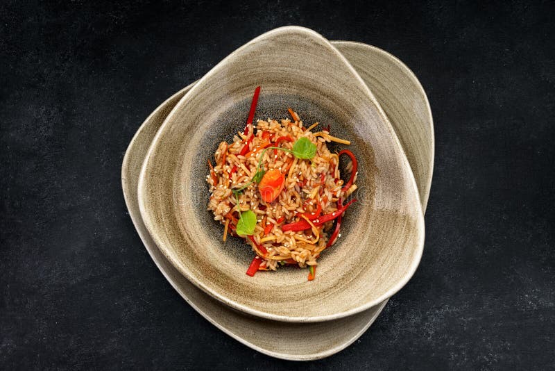 Boiled Rice with Vegetables on a Plate Stock Photo - Image of ...