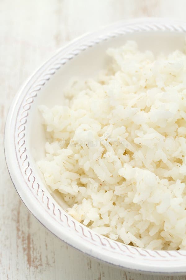Boiled Rice on White Bowl on White Background Stock Photo - Image of ...