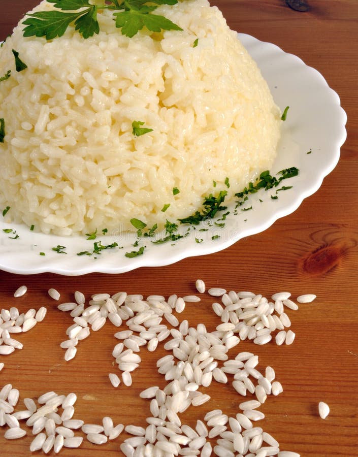 Boiled Rice on a White Plate Stock Image - Image of appetizing, dish ...