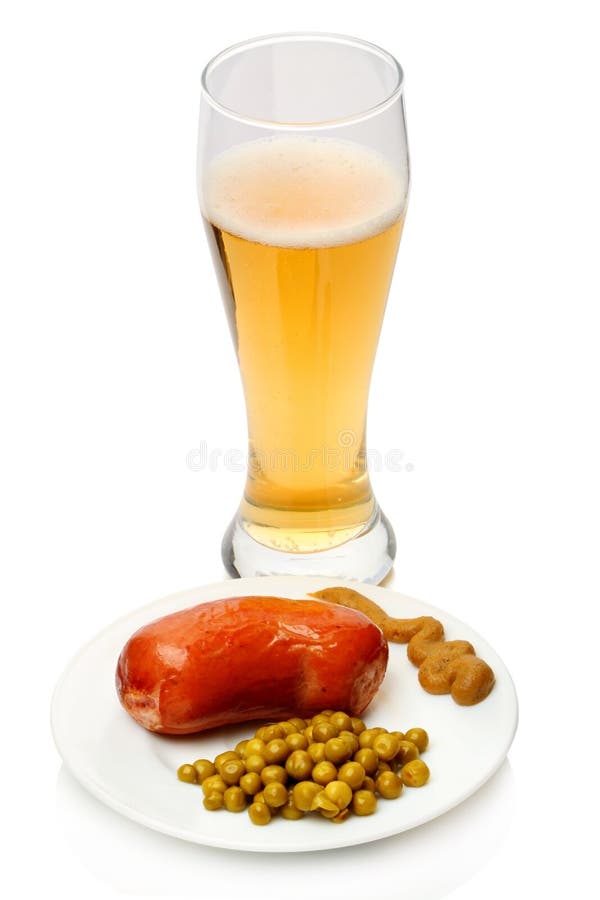 Boiled sausage with beer stock photo. Image of color - 18612970