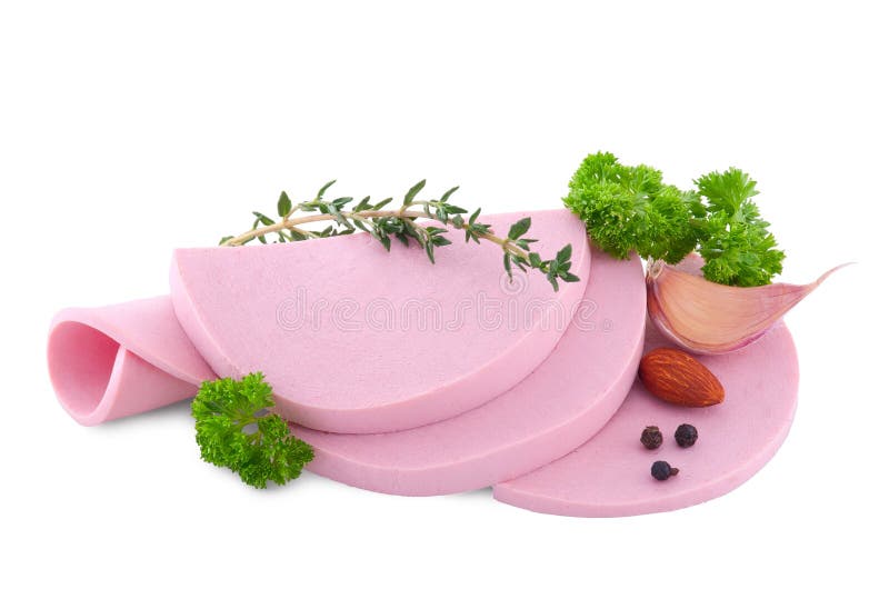 Bologna Slice Piece Boiled Sausage. Boiled Sausages Slice Isolated on ...