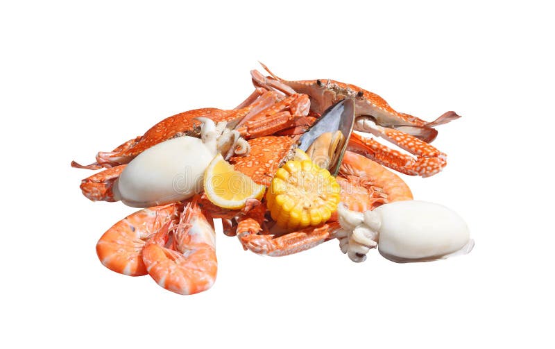 Boiled Seafood on White Background Stock Image - Image of food ...