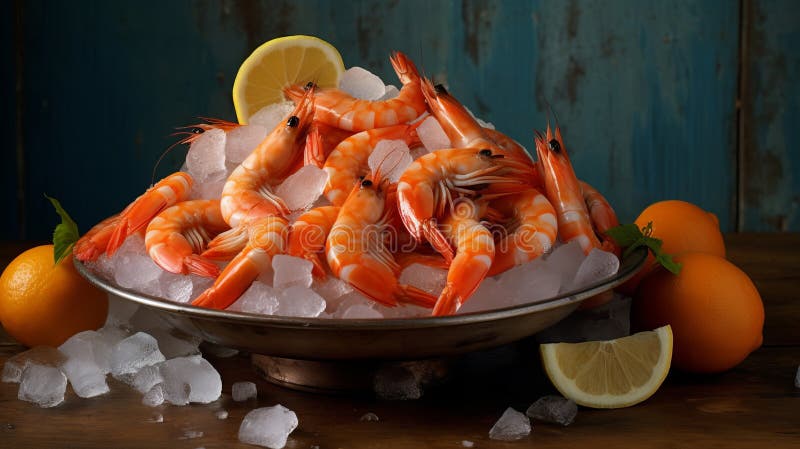 Boiled Shrimp on Ice in a Plate on the Table. Generative AI Stock ...